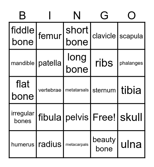 BONE BINGO Card