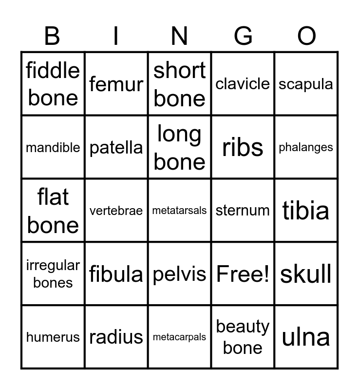 BONE BINGO Card