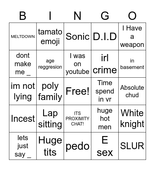 VR Chat bingo Card