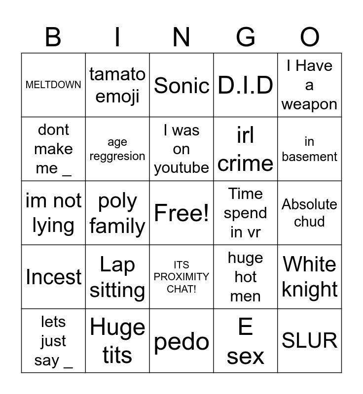 VR Chat bingo Card