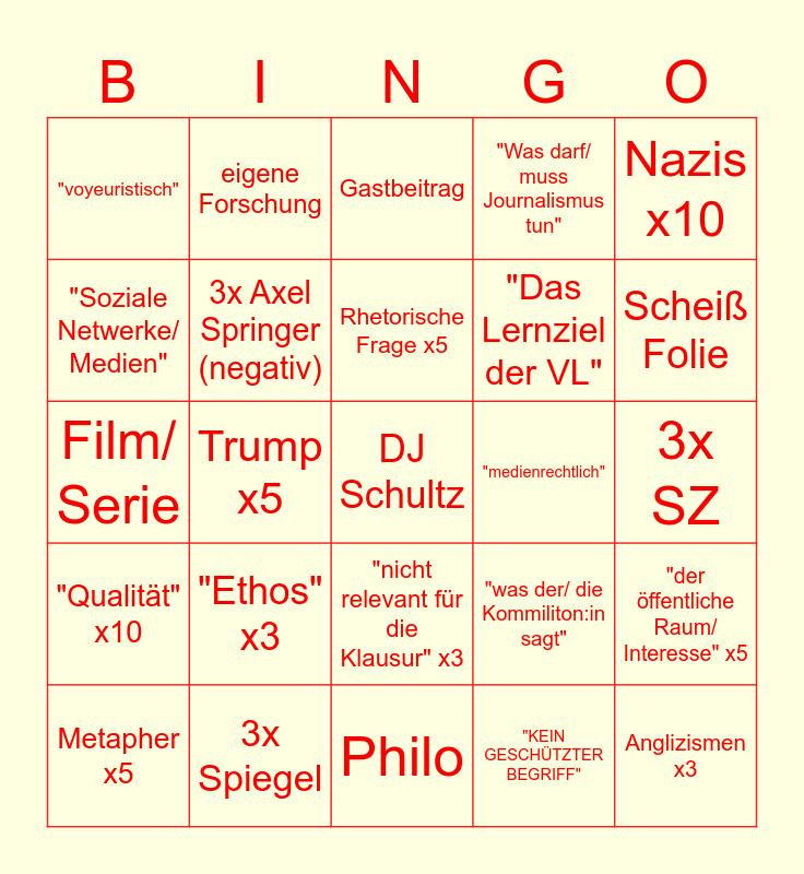 Tanjev Bingo 2.0 - Die Rückkehr der Medienversteher Bingo Card