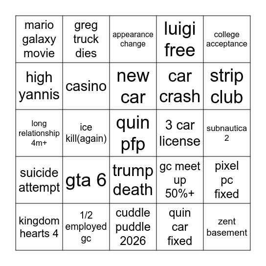 2026 gc bingo Card