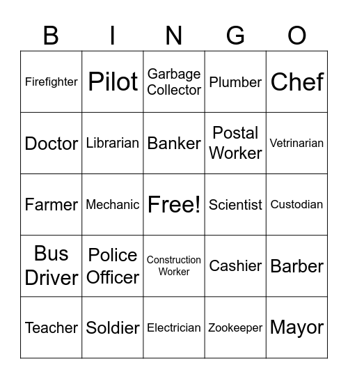 Community Helpers Bingo Card