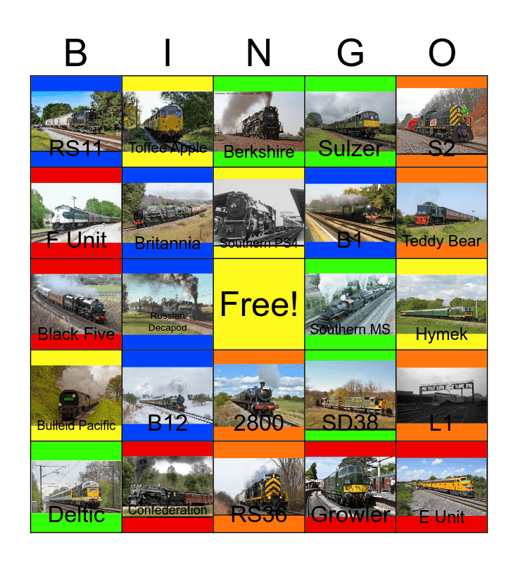 Black, Green and Yellow Engines Bingo Card