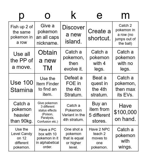 Pokemon Bingo Card