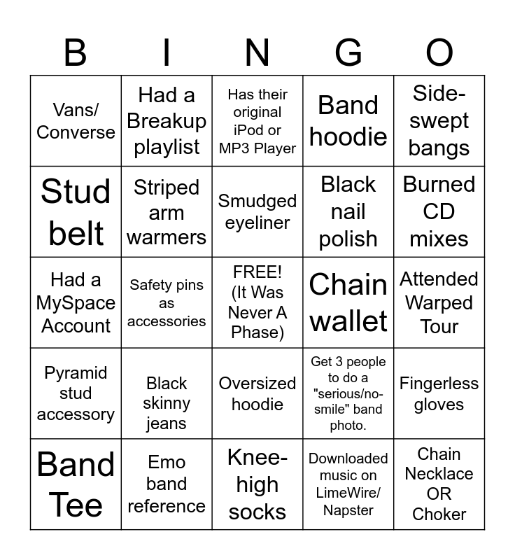 EMO NIGHT BINGO Card