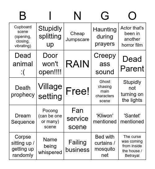 INDO HORROR BINGO Card