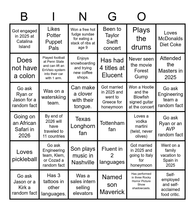 NSM 2026 Team Building Bingo 1 Bingo Card