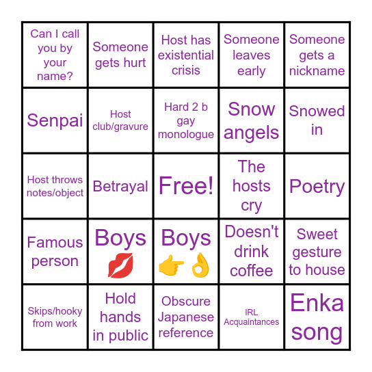 The Boyfriend Bingo Card