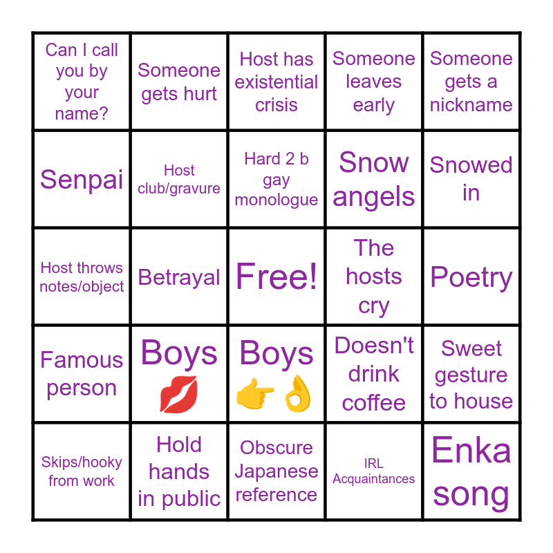 The Boyfriend Bingo Card