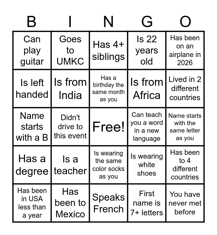 Find someone who... Bingo Card