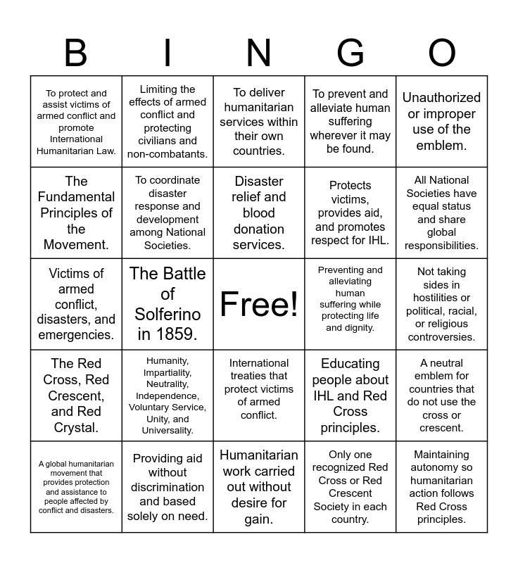 Red Cross general bingo Card