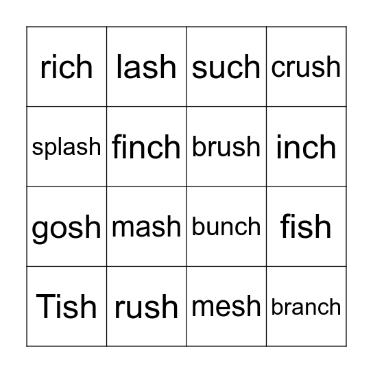 4.2 Final Digraphs ch and sh Bingo Card