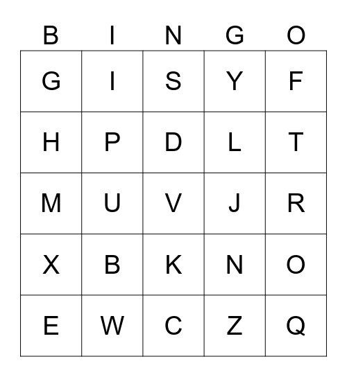 Name: Bingo Card