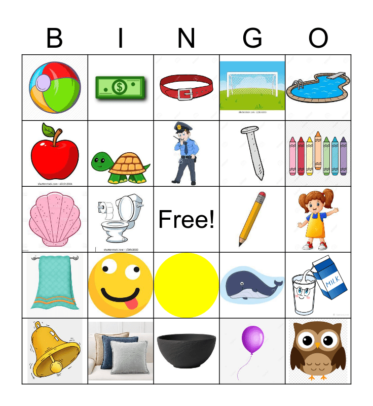 Final and Medial /l/ Bingo Card