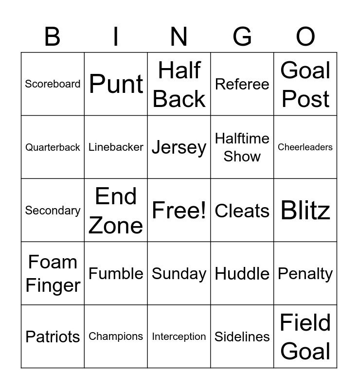GAME DAY BINGO Card