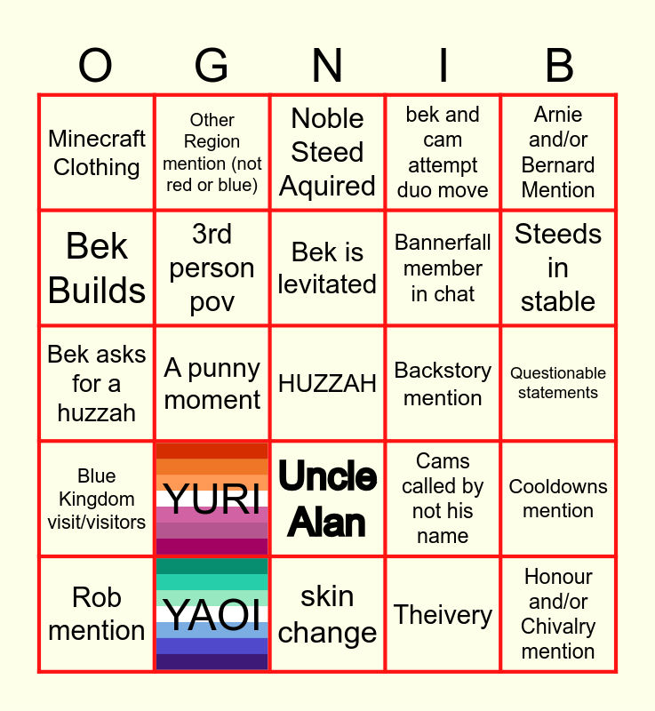 Ser Bek POV - Bannerfall SMP Bingo Card