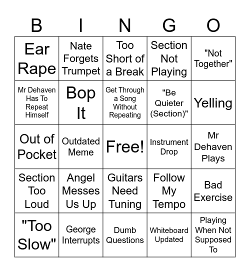 Band Bingo Card