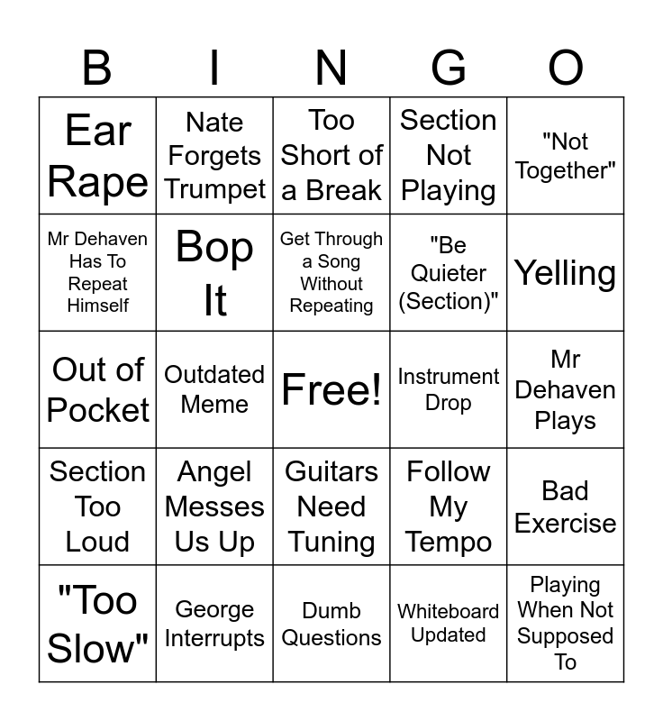 Band Bingo Card