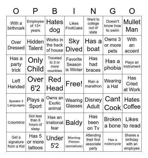 Scavenger Hunt Bingo Card