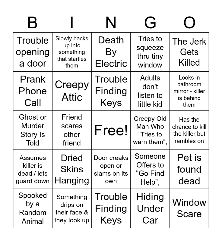 scary movie bingo Card