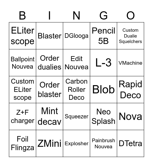 Splatoon 3 weapons Bingo Card