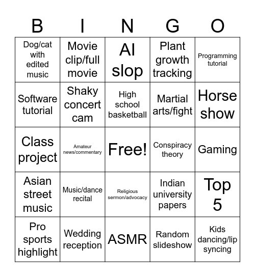 Rare Youtube Bingo Card
