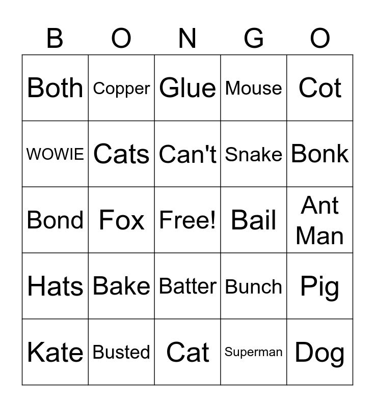 Here's a Bongo Bingo Card