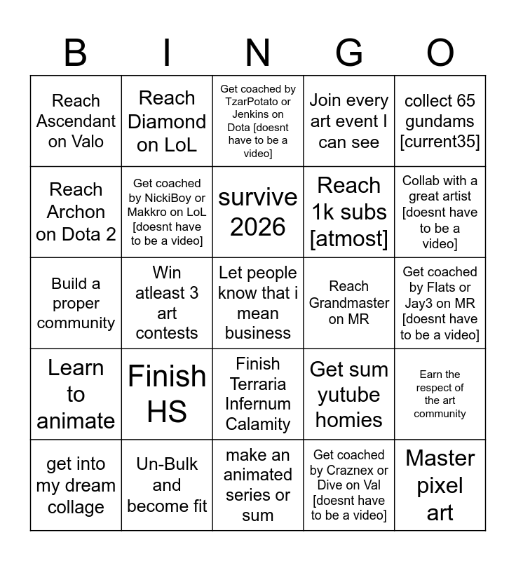 This years to do list Bingo Card
