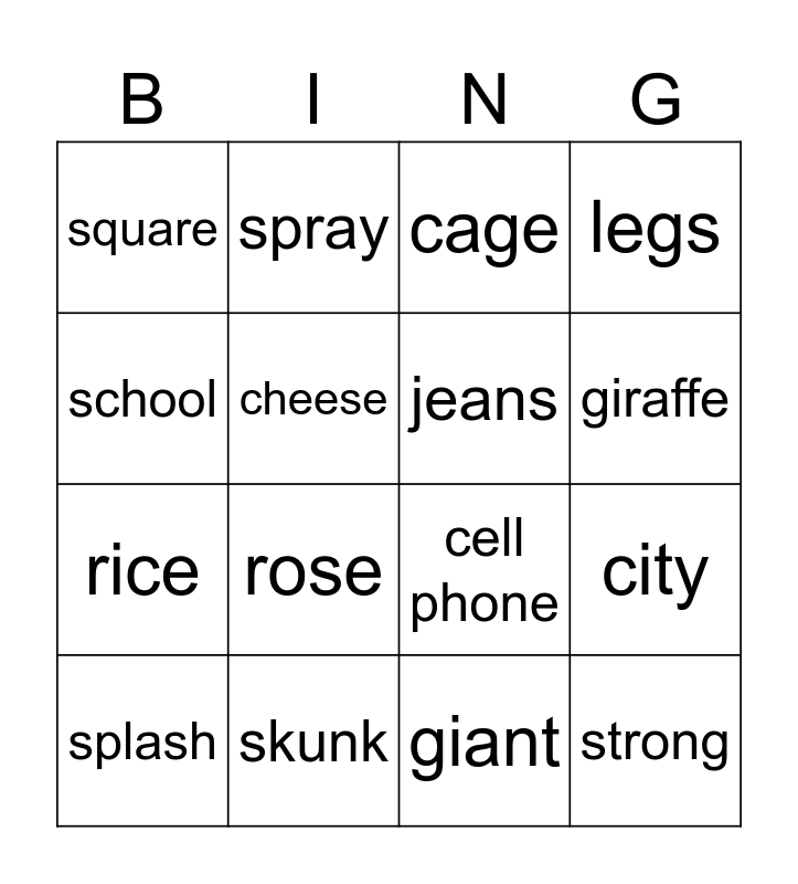 OPW 4 U7-8 Bingo Card