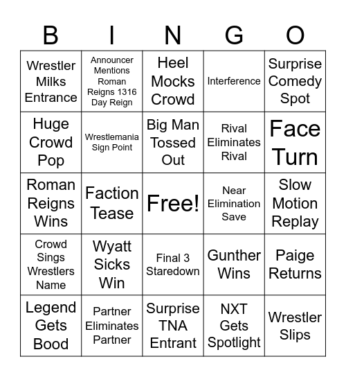 Royal Rumble 2026 Bingo Card