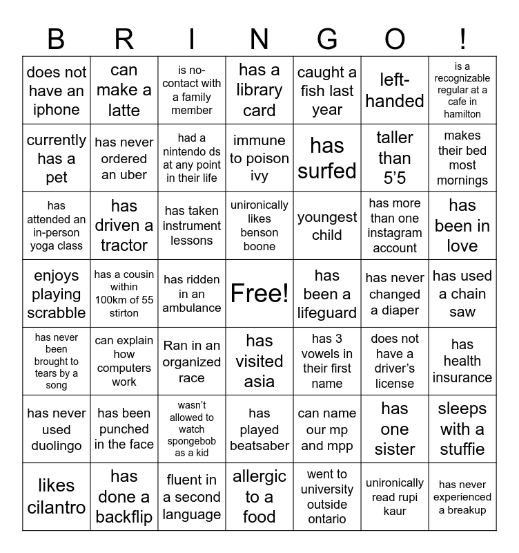 Bringo Bingo Card