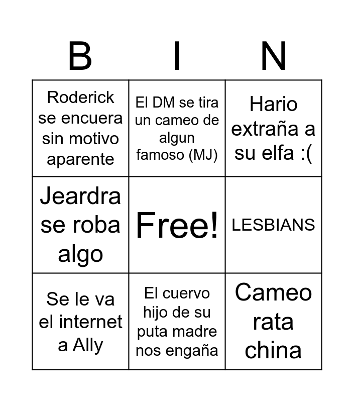 Sesion 31 enero Bingo Card