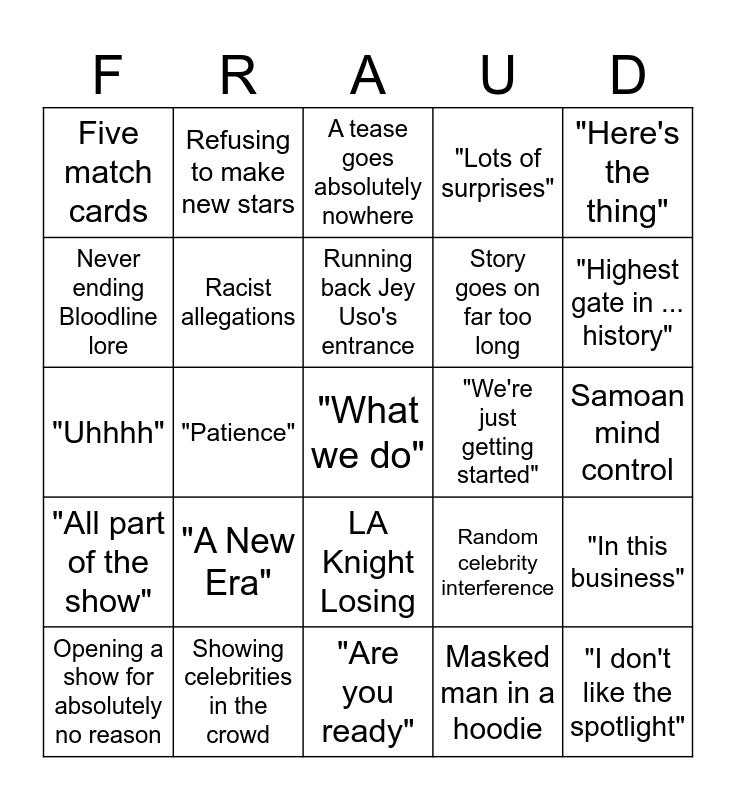 Triple H Bingo Card