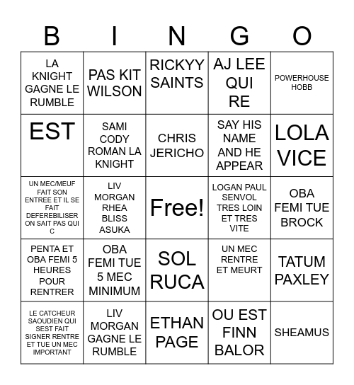 Royal rumble Bingo Card