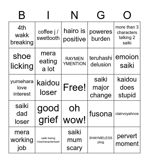 saikii ikk !! Bingo Card