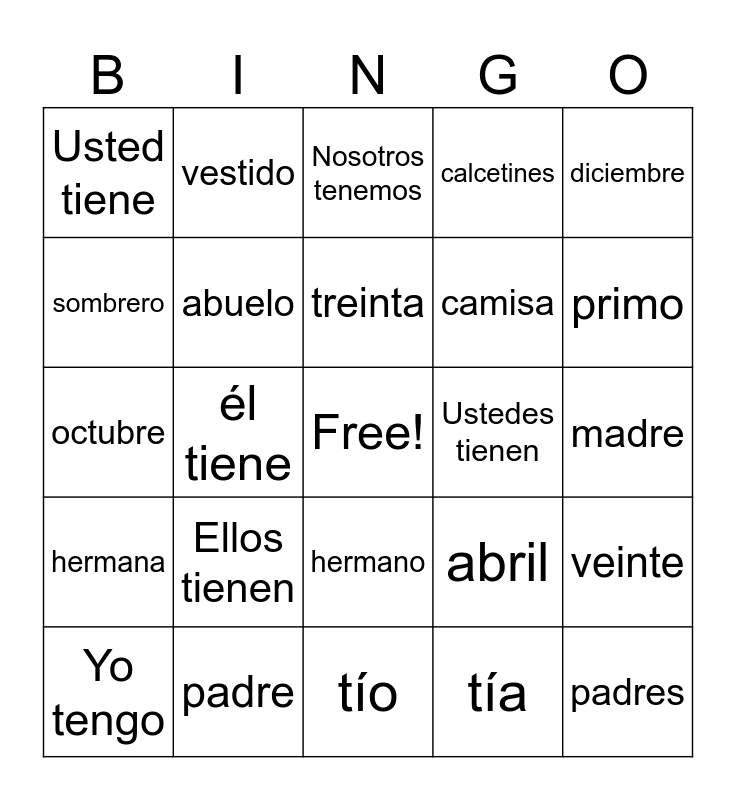 u1e3 Test Review Bingo Card