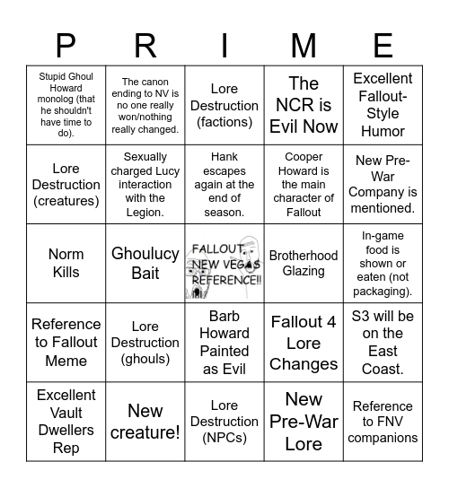 Fallout TV Show S2 Bingo! Bingo Card