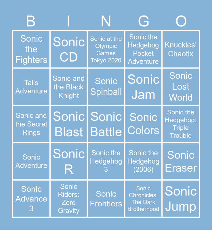Sonic Games Bingo Card