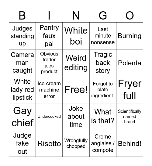 Chopped Bingo Card