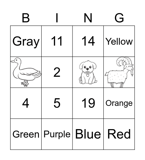 #s 1-20, Animals Bingo Mix Bingo Card