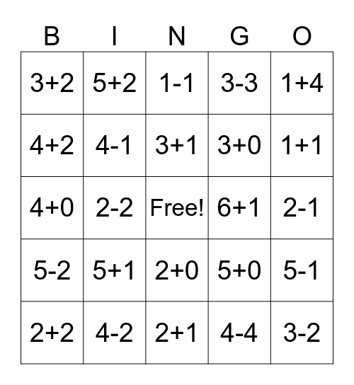 Math Fact Bingo Card