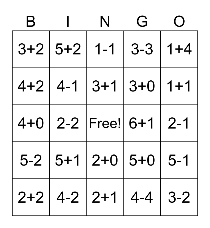 Math Fact Bingo Card