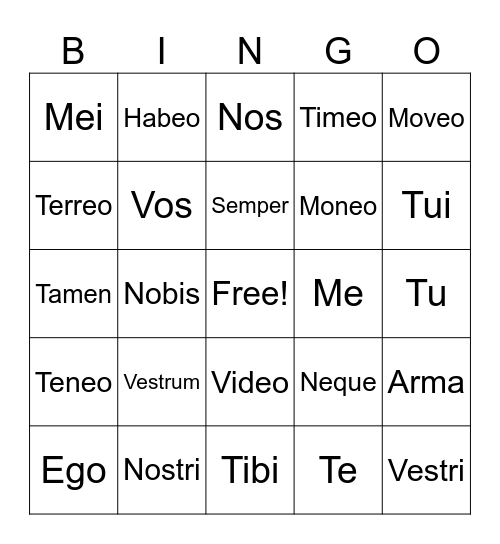 Henle Latin 1 lesson 10 Bingo Card