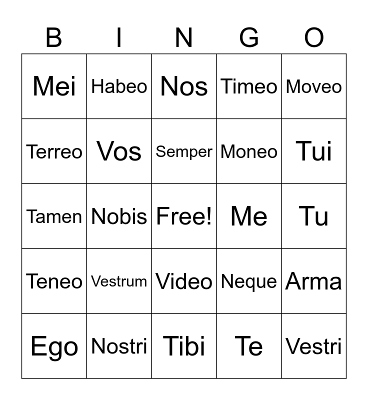 Henle Latin 1 lesson 10 Bingo Card