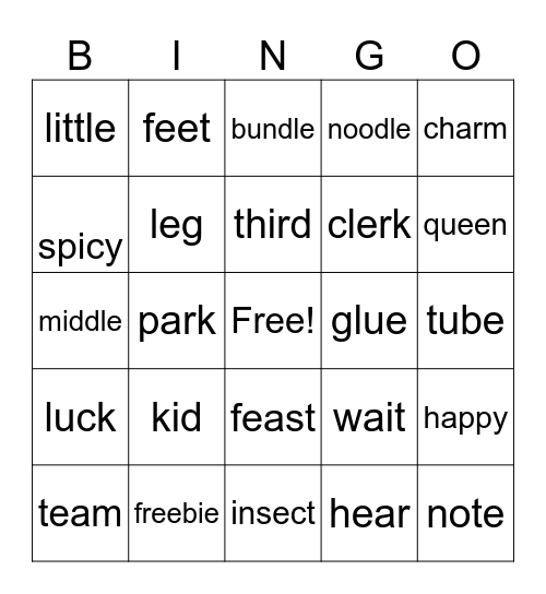 Six Syllable Types Bingo Card