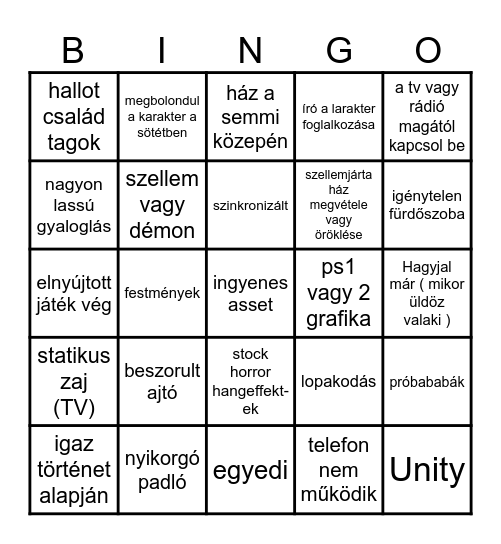 Horror stream Bingo Card