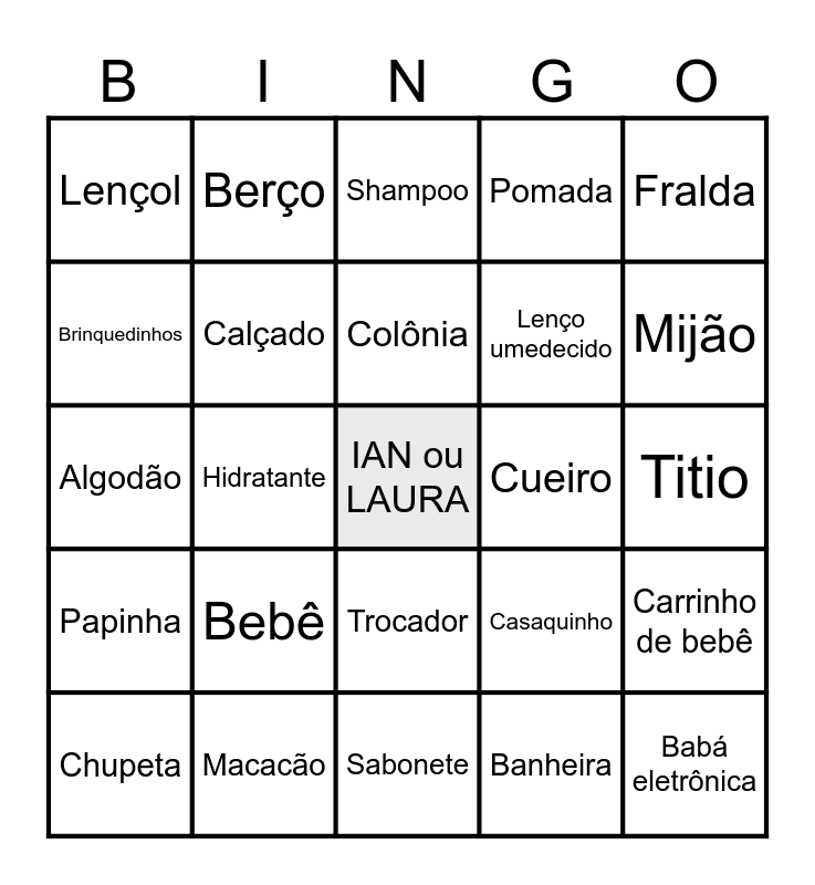 BINGO DO BEBÊ Bingo Card