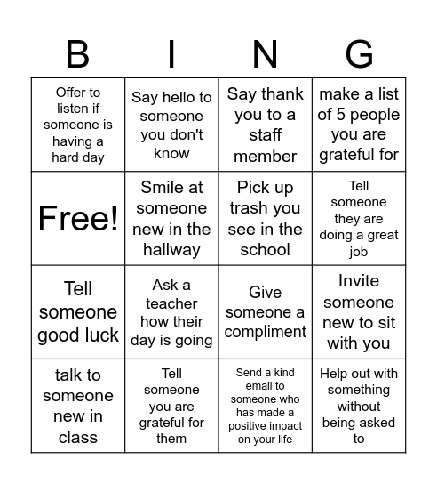 Kindness BINGO Card