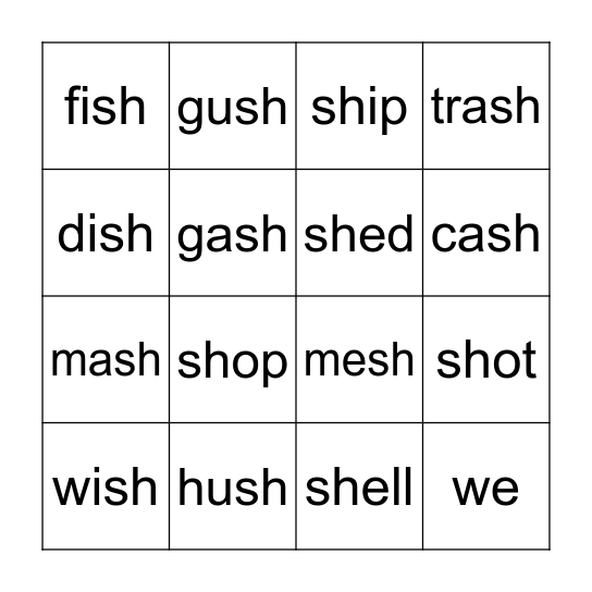 sh Digraph Bingo Card